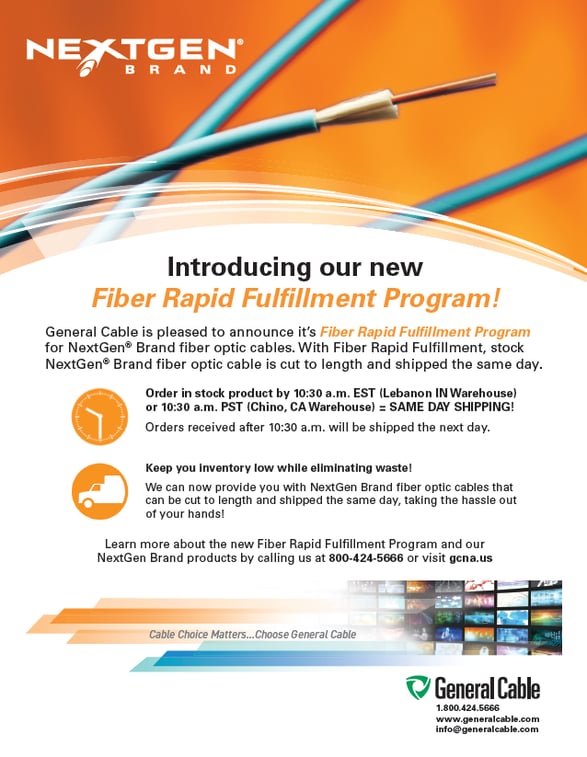 General Cable Announces Fiber Rapid Fulfillment for Nextgen® Brand Cables