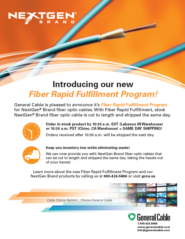 General Cable Announces Fiber Rapid Fulfillment for Nextgen® Brand Cables