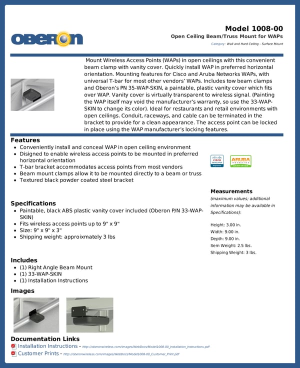 Oberon Expands Line of Right-Angle Brackets for WAPs