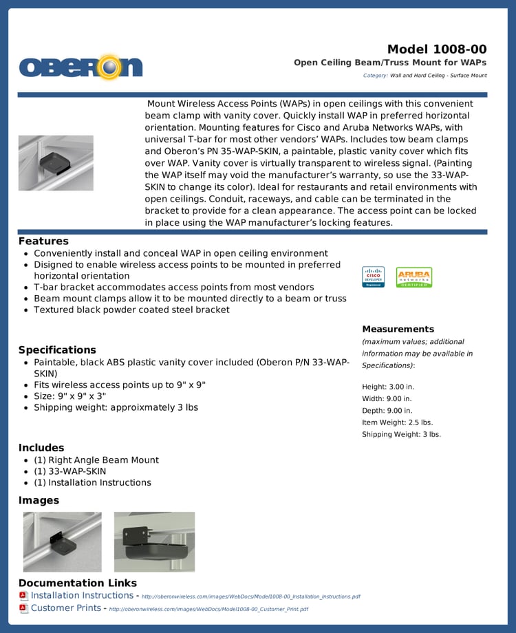Oberon Expands Line of Right-Angle Brackets for WAPs