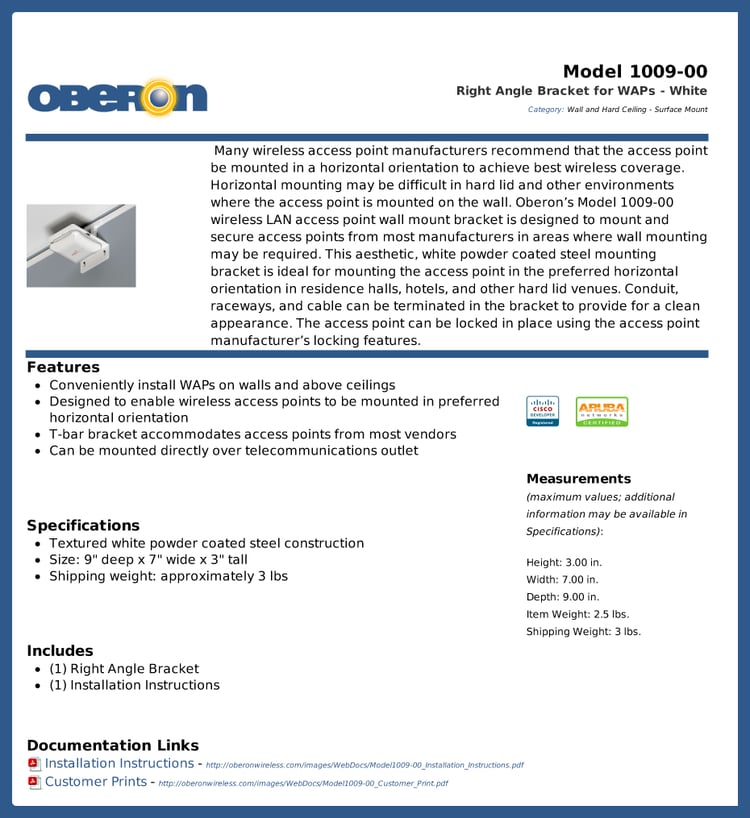 Oberon Expands Line of Right-Angle Brackets for WAPs