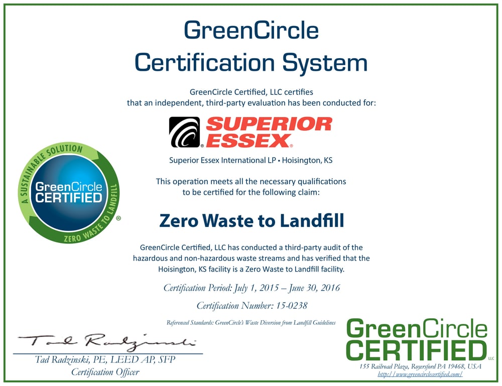 Superior Essex Achieves Zero Waste to Landfill